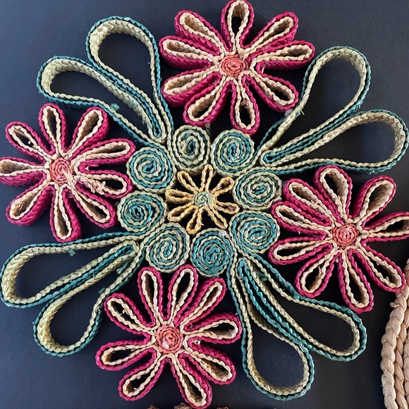 Kitchen | Vintage Woven Raffia Trivets Set Of Four Beautiful Designs ...